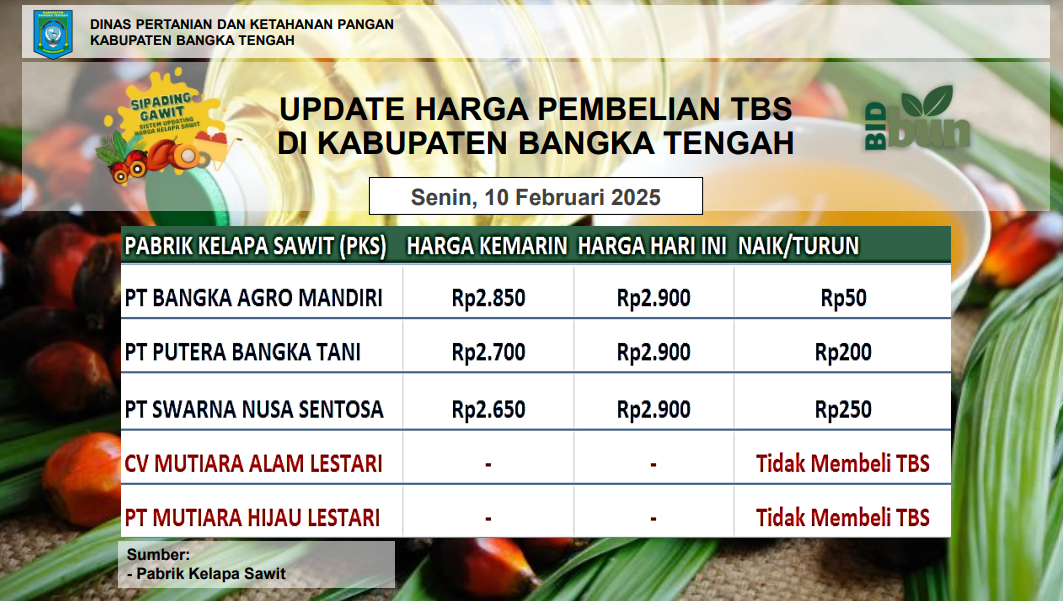 Update Harga Tandan Buah Segar (TBS) 10 Februari 2025 - AdeBerita.com